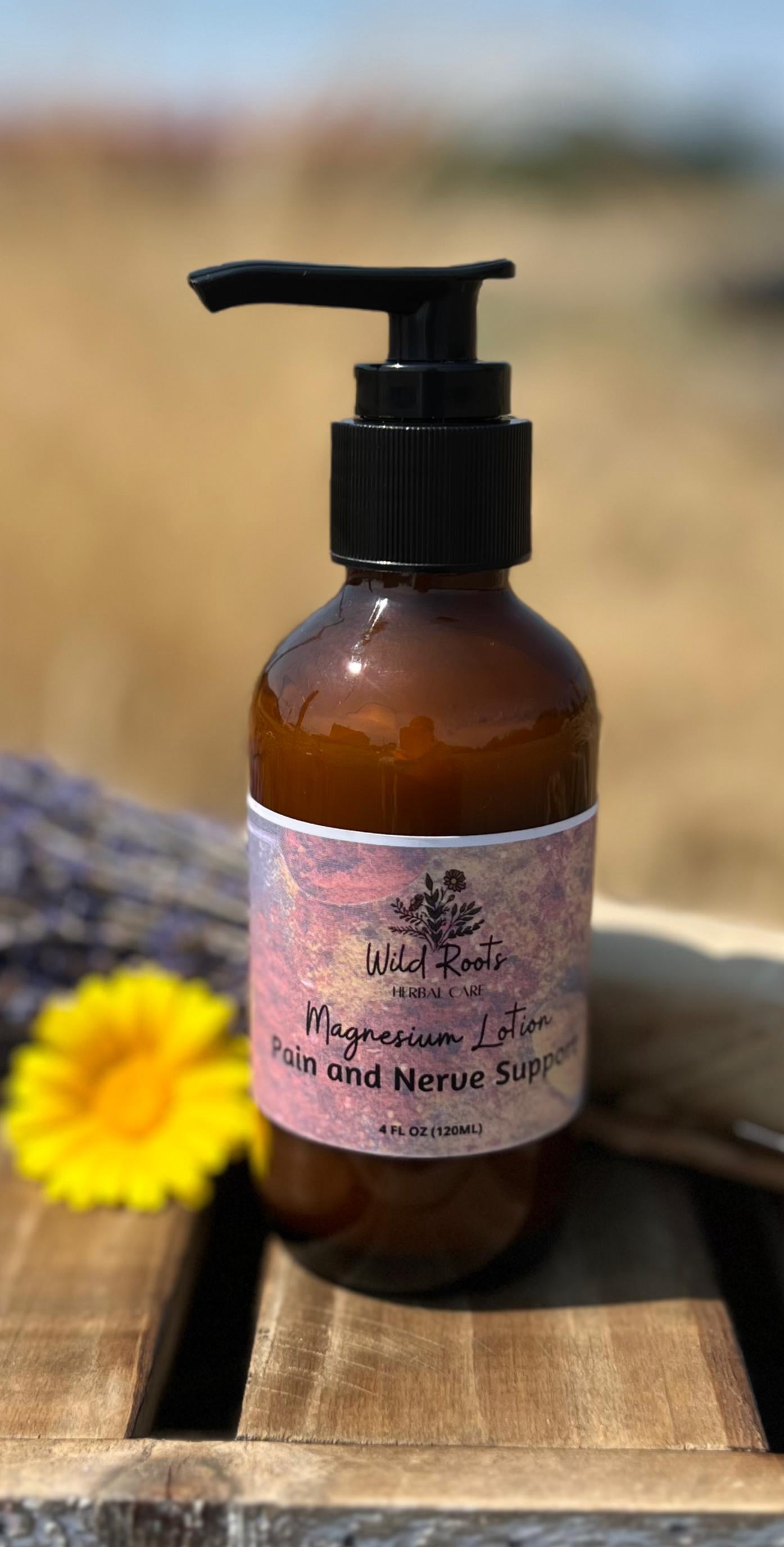Pain and Nerve Support Magnesium Lotion – Wild Roots Herbal Care